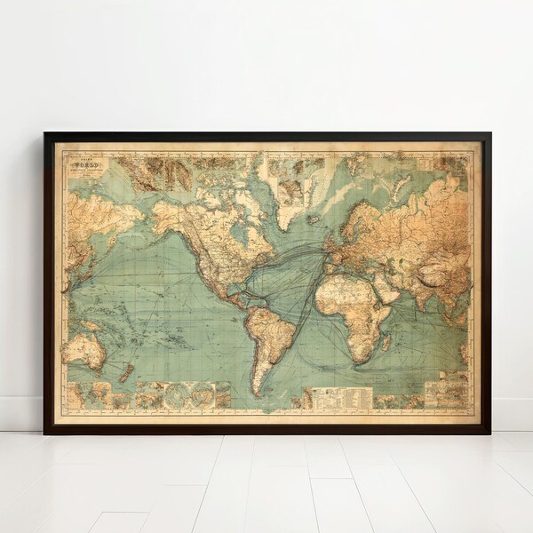 Vintage World Map - Etsy