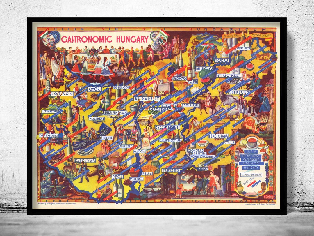 Old Gastronomic Poster Hungary 1935 Food Map Vintage Poster | Vintage ...