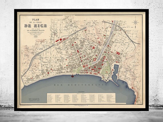 Old Map of Nice France 1882 Vintage Map Vintage Poster Wall | Etsy UK