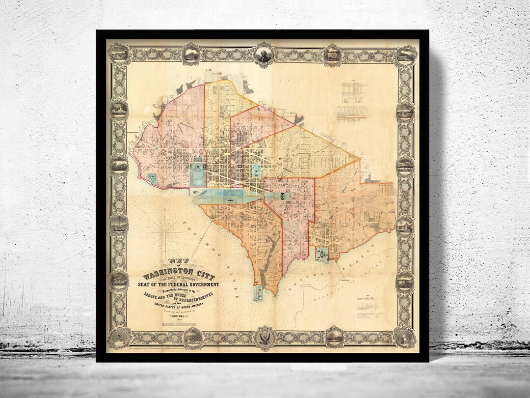 Old Map Washington DC City Plan 1857 Vintage Poster Wall Art Print Wall ...