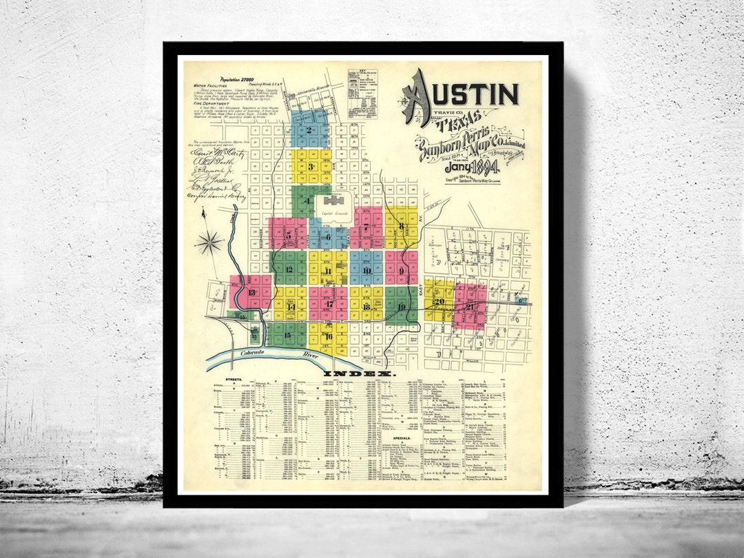 Old Map of Austin Texas 1894 Vintage Poster Wall Art Print Wall Map ...