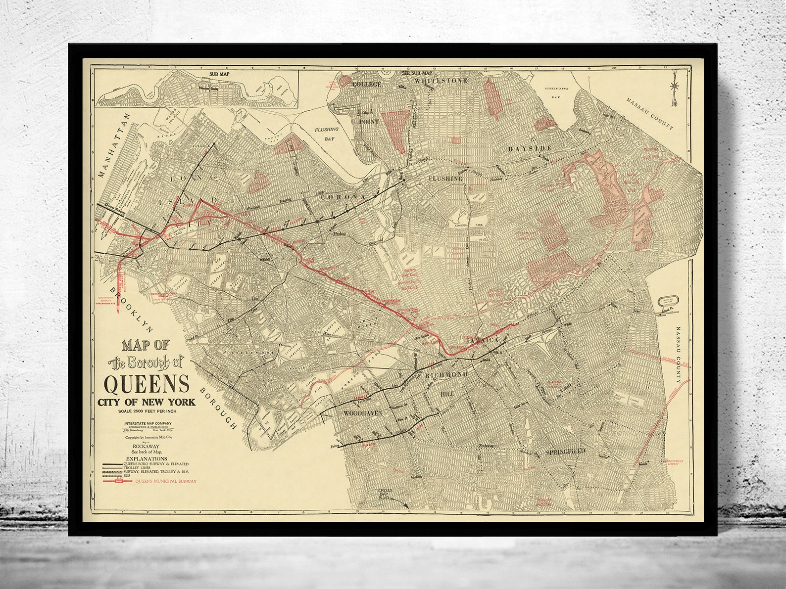 Old Map of Queens New York 1937 Vintage Map Vintage Poster - Etsy