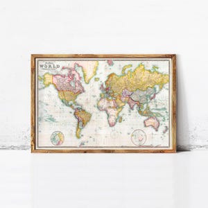 Beautiful World Map Vintage Atlas 1849 Mercator Projection | Vintage ...