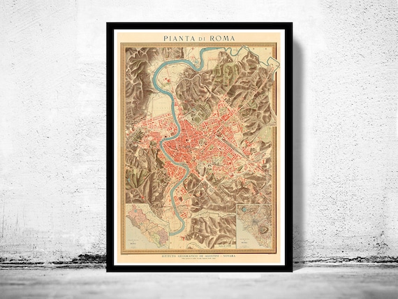 Wall Map Of Rome Italy Vintage Map Of Rome Roma Italy 1930 Old Map Of
