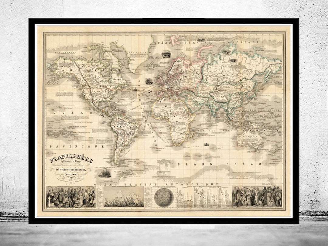 Old World Map 1853 Mercator Projection Vintage Map World Map Gift World ...
