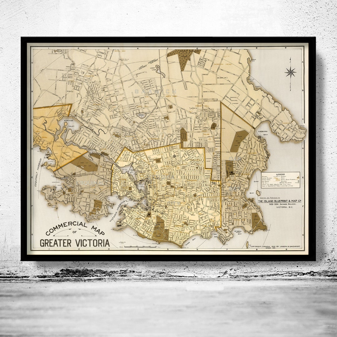 Old Map of Greater Victoria British Columbia Canada 1921 Victoria BC ...
