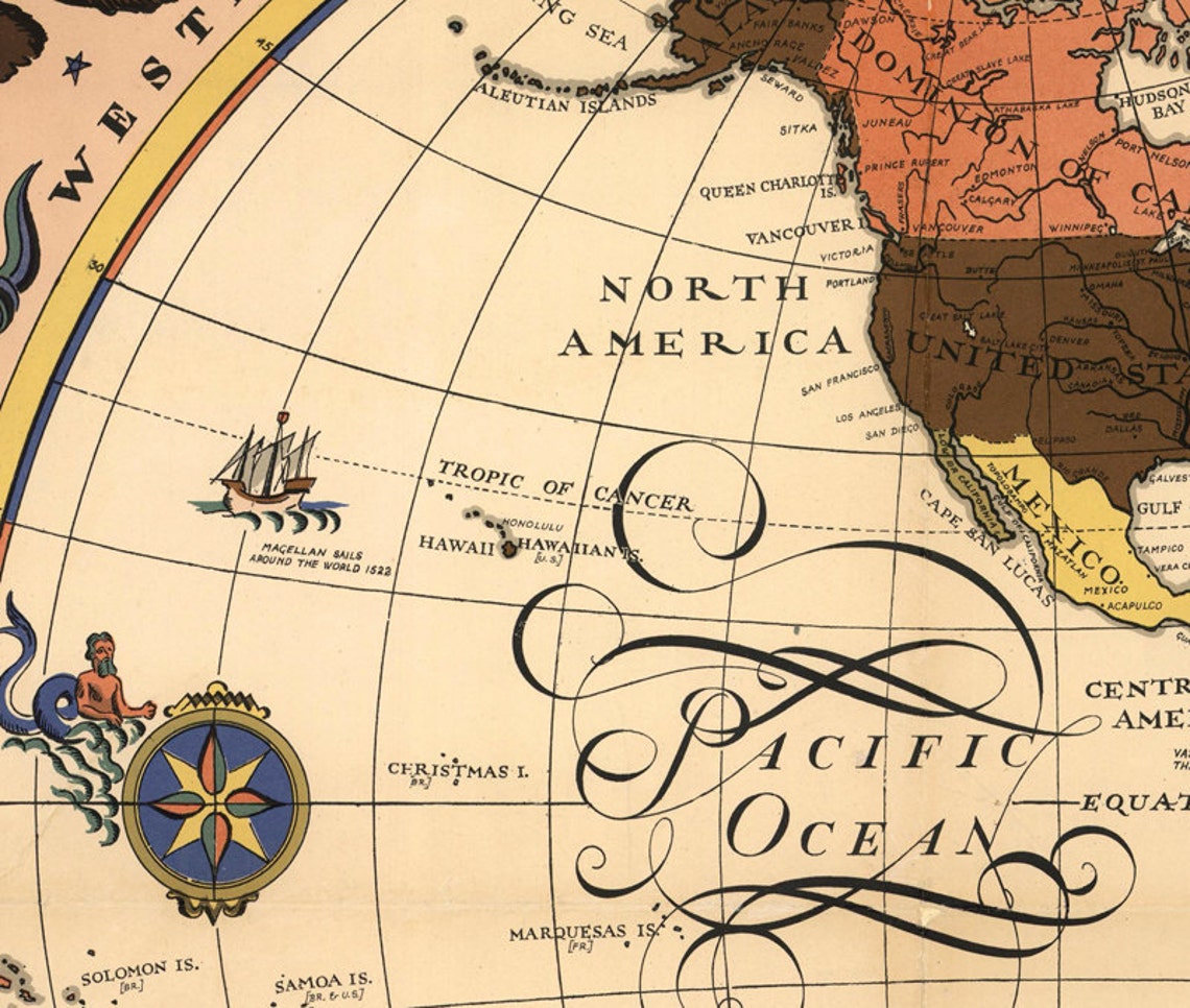 Old Map of the World 1928 Vintage Map Vintage Poster Wall - Etsy