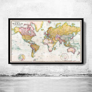 Big Old World Map 1849 Vintage Atlas Mercator Projection Sepia | World ...