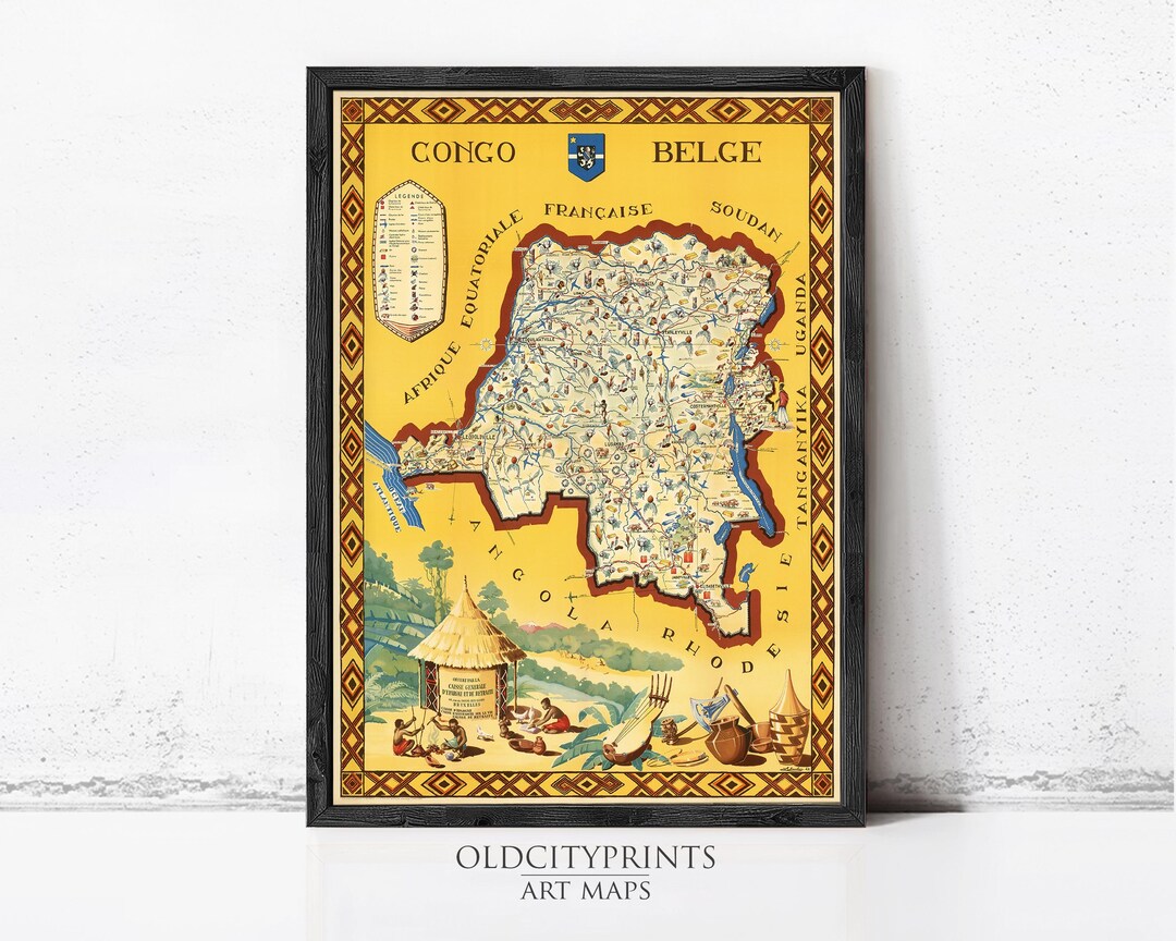 Old Map of Belgian Congo Congo Belge Central Africa 1949 | Wall Map ...