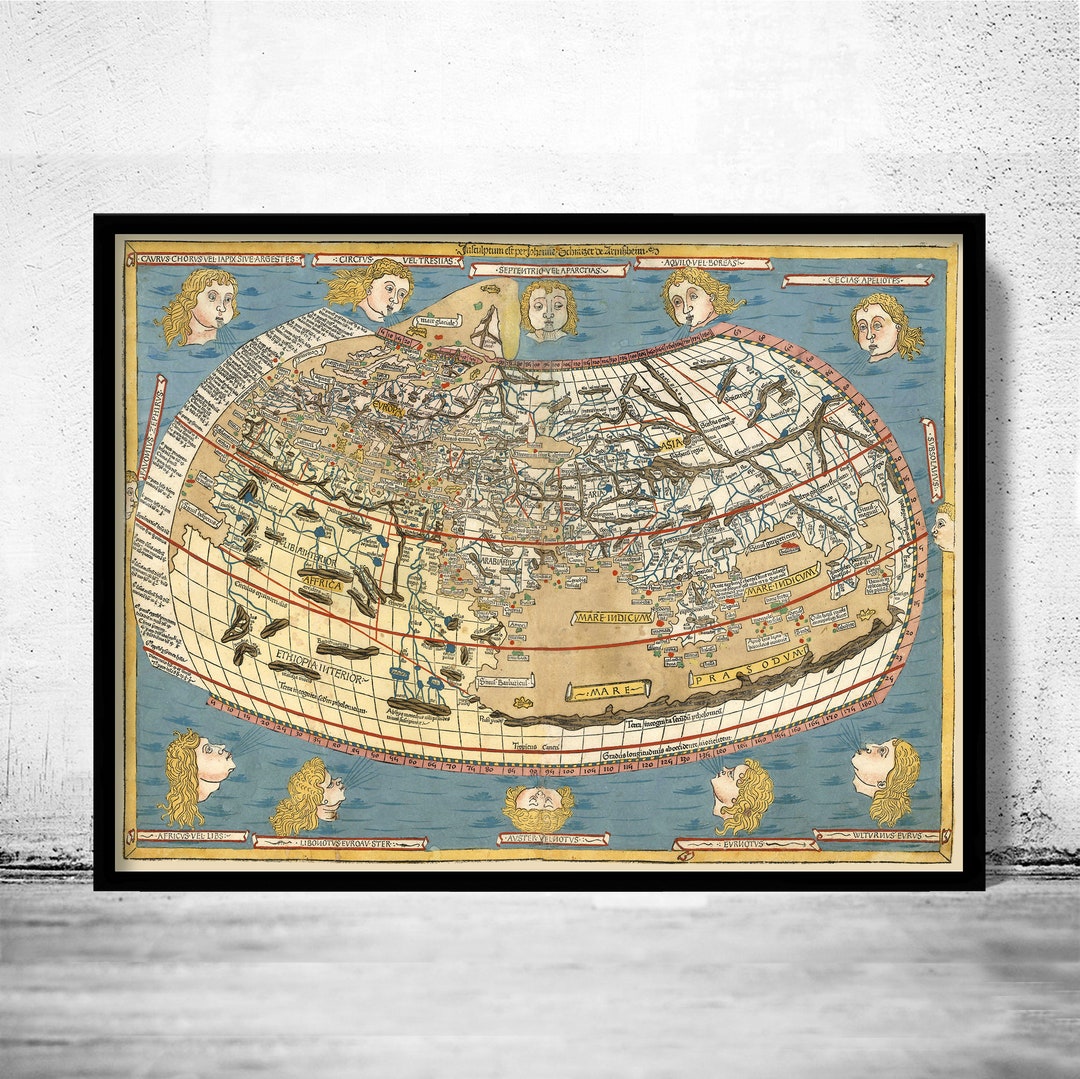 Medieval Old Map of the World 1486 Claudius Ptolemy Vintage World Map ...