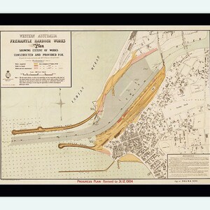 Vintage Map of Fremantle Port Harbour and Perth, Australia 1904 Vintage ...