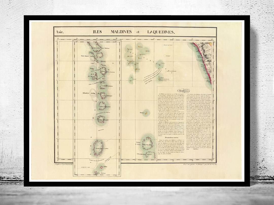 Old Map of Maldives Islands 1827 Vintage Map | Vintage Poster Wall Art ...