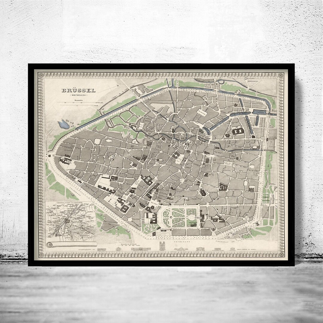 Old Map of Brussels Belgium 1860 Vintage Map Vintage Poster Wall Art ...