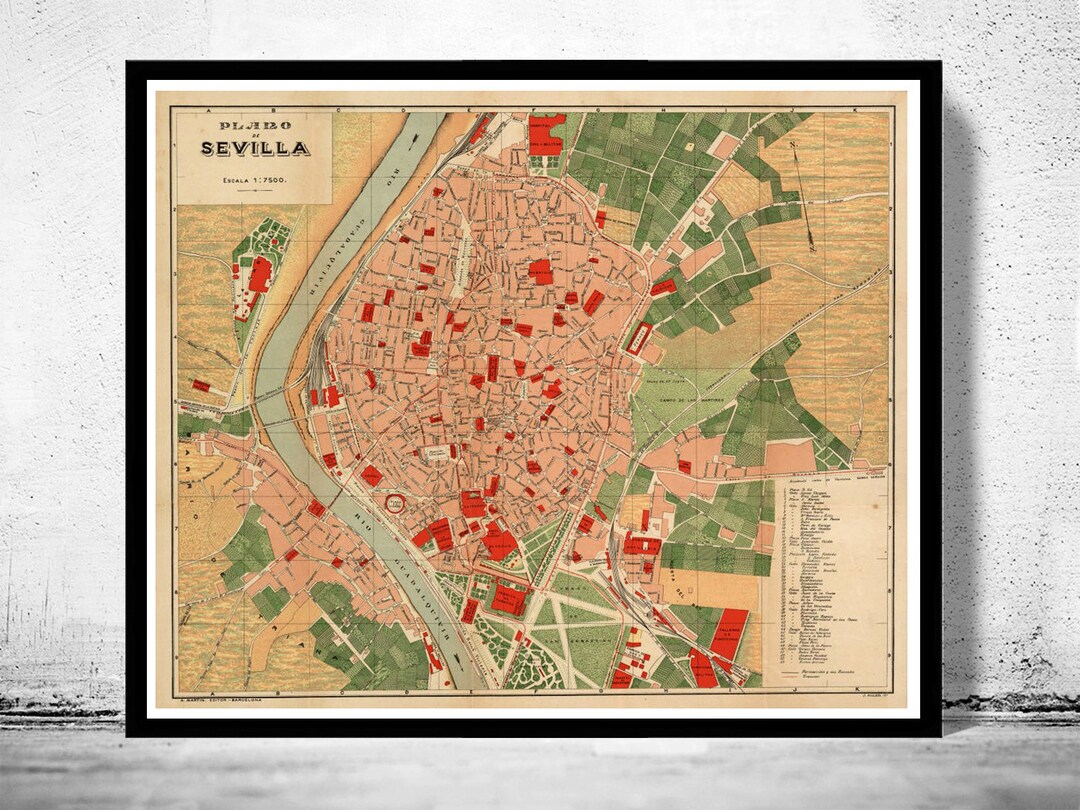 Old Map of Seville Sevilla Spain 1904 Vintage Map | Vintage Poster Wall ...