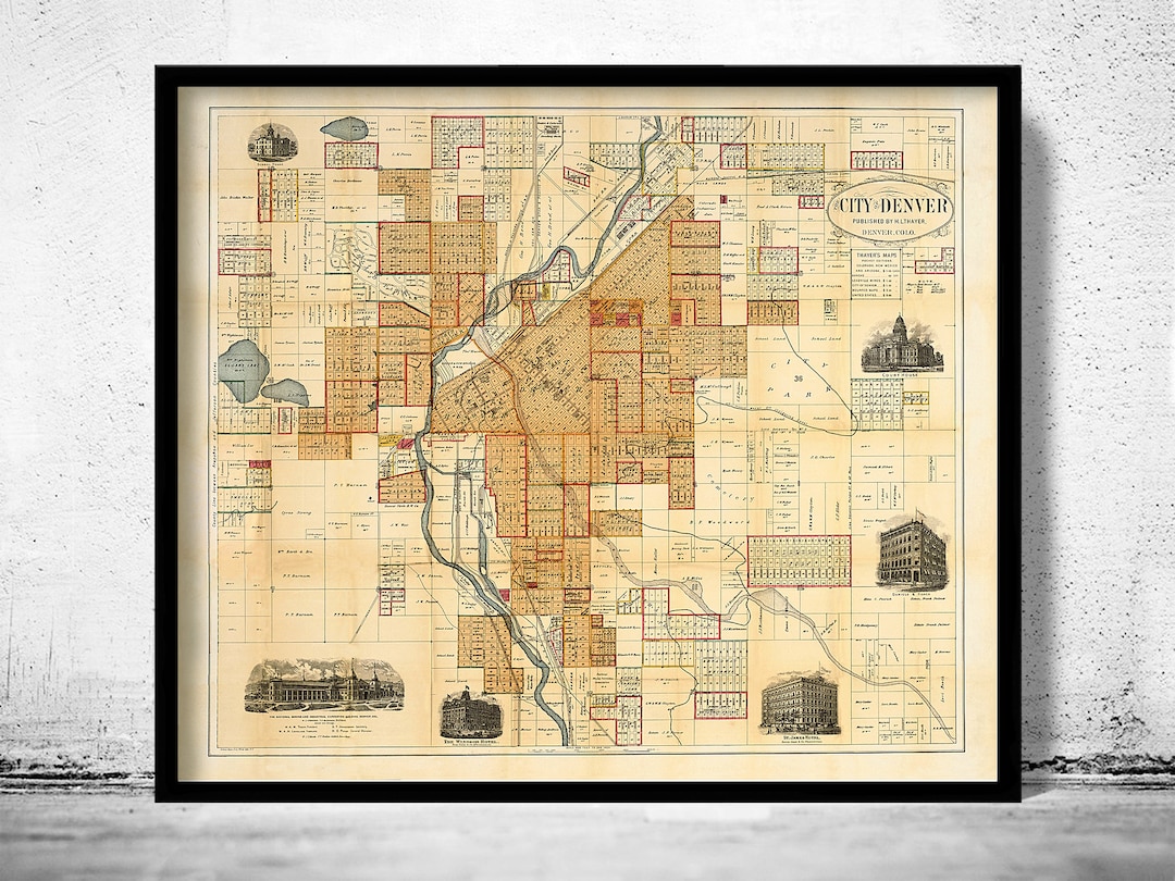 Old Map of Denver Colorado 1880 Vintage Map Vintage Poster Wall Art ...