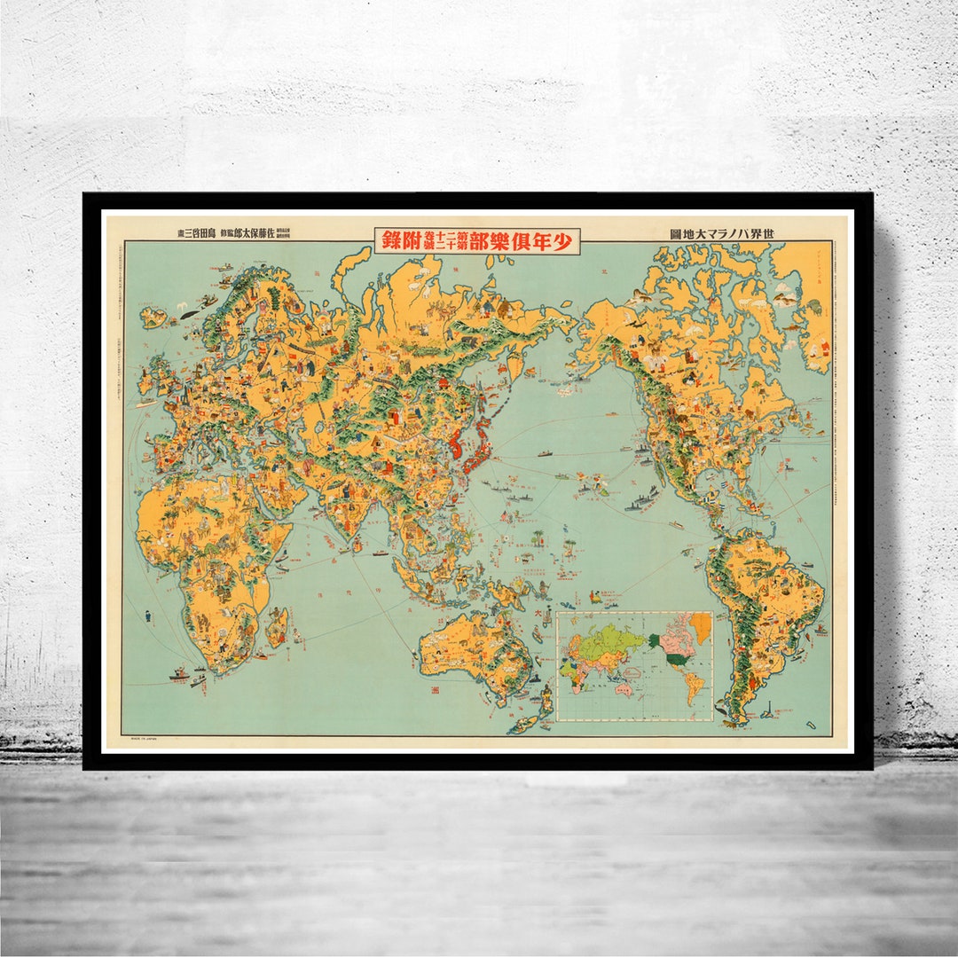 Old Japanese World Map World Map Gifts World Map Print Vintage World ...