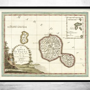 Old Tahiti French Polynesia Map 1798 Vintage Map Vintage Poster Wall ...