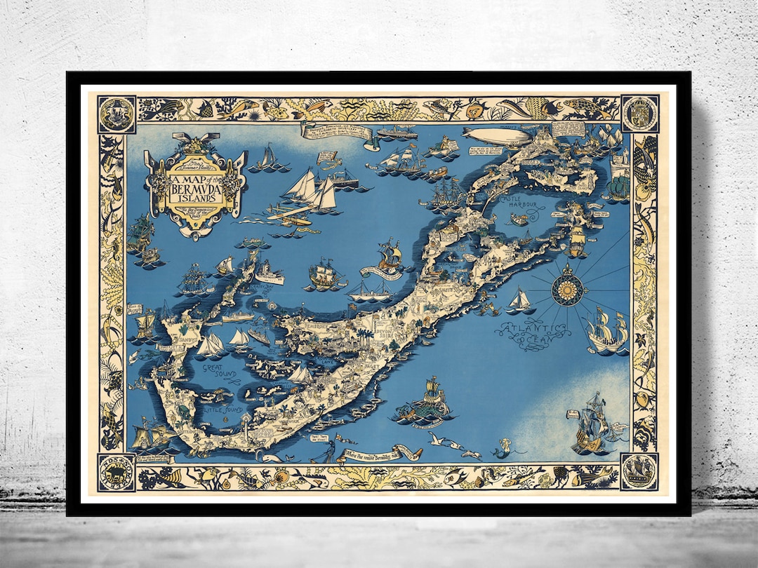Old Map of Bermuda Islands 1930 Wall Map Print Vintage Map Vintage ...