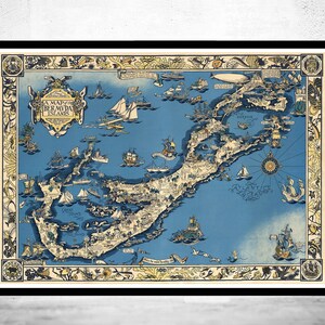 Old Map of Bermuda Islands 1930 Wall Map Print Vintage Map Vintage ...