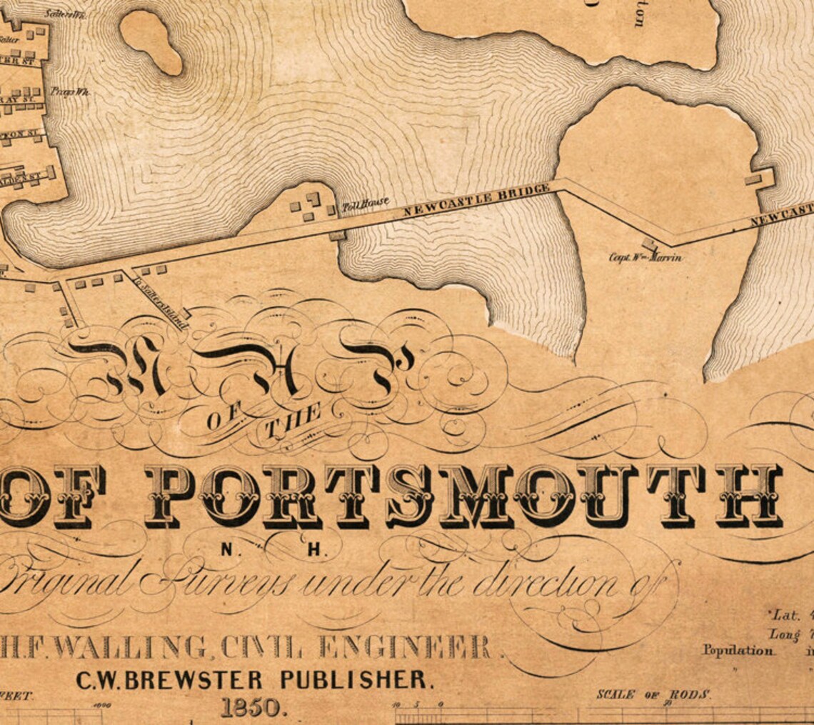 Old Map of Portsmouth New Hampshire 1850 Vintage Poster Wall | Etsy