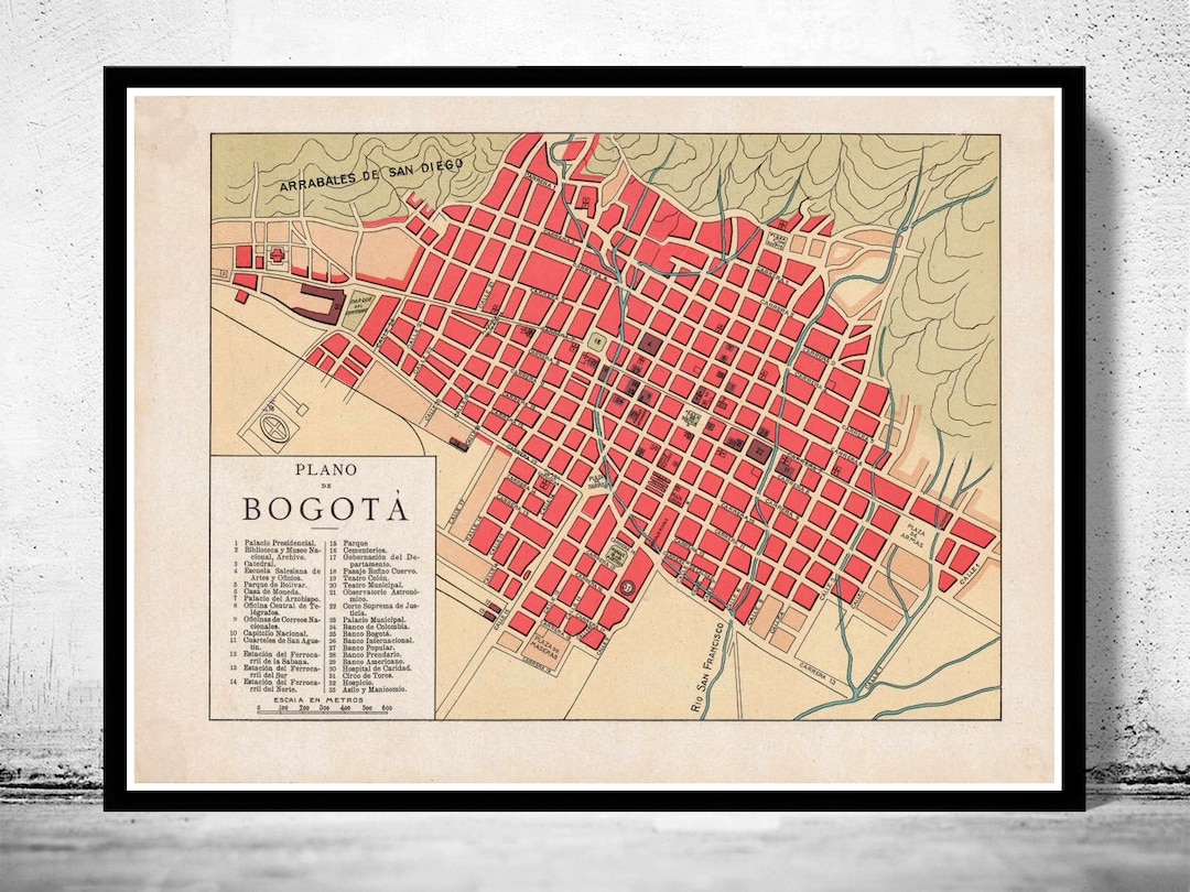 Old Map of Bogotá Colombia 1930 Vintage Poster Wall Art Print Wall Map ...