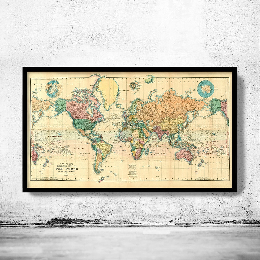 Beautiful World Map Vintage Atlas 1898 Mercator Projection - Etsy