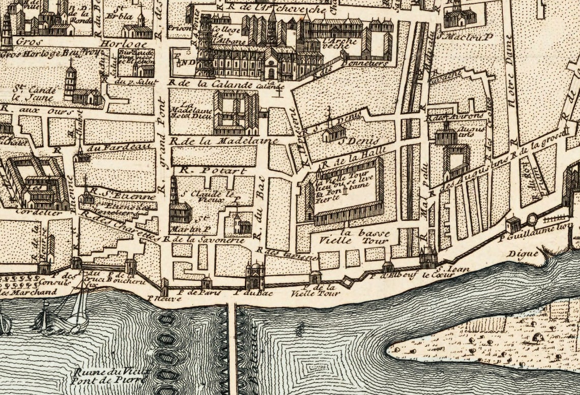 Old Map of Rouen France City Plan 1740 Vintage Map Vintage - Etsy