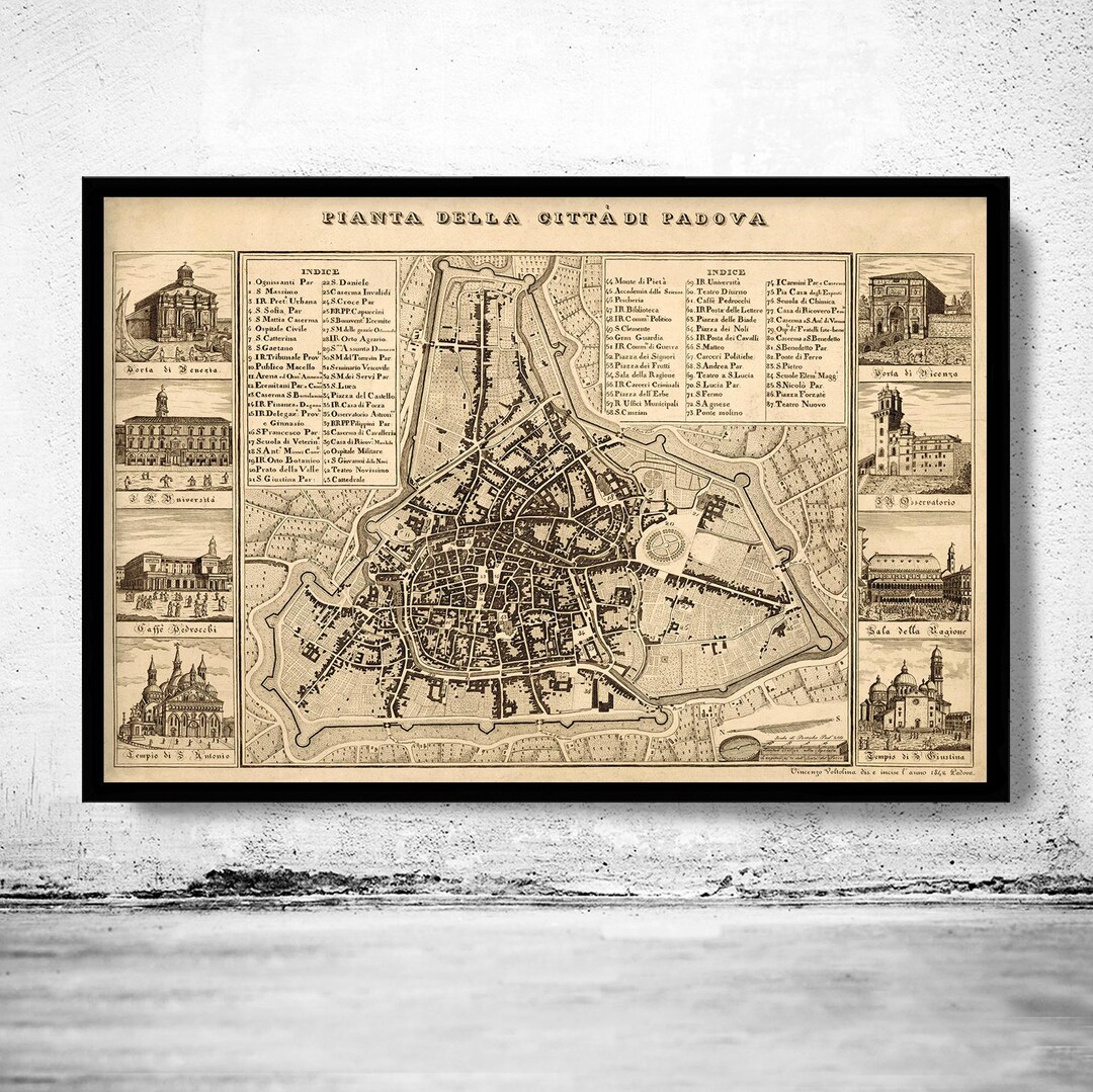 Old Map of Padua Padova Italy 1840 Vintage Map | Vintage Poster Wall ...