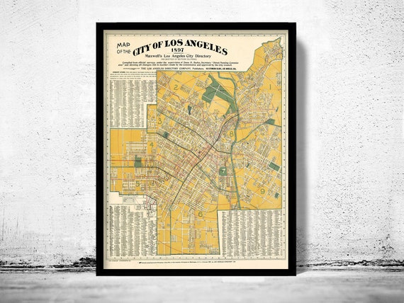 Old Map of Los Angeles 1897 Vintage Map Vintage Poster Wall - Etsy
