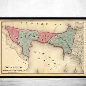 Old Map of Bayonne New Jersey 1872 Vintage Map | Vintage Poster Wall ...