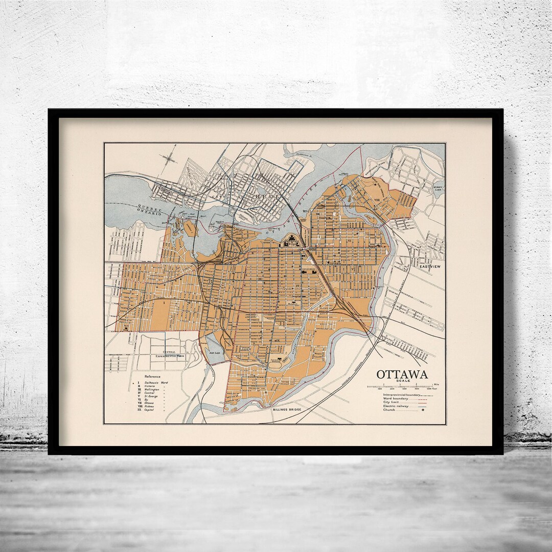 Old Map of Ottawa Canada 1915 Vintage Map Vintage Poster Wall Art Print ...