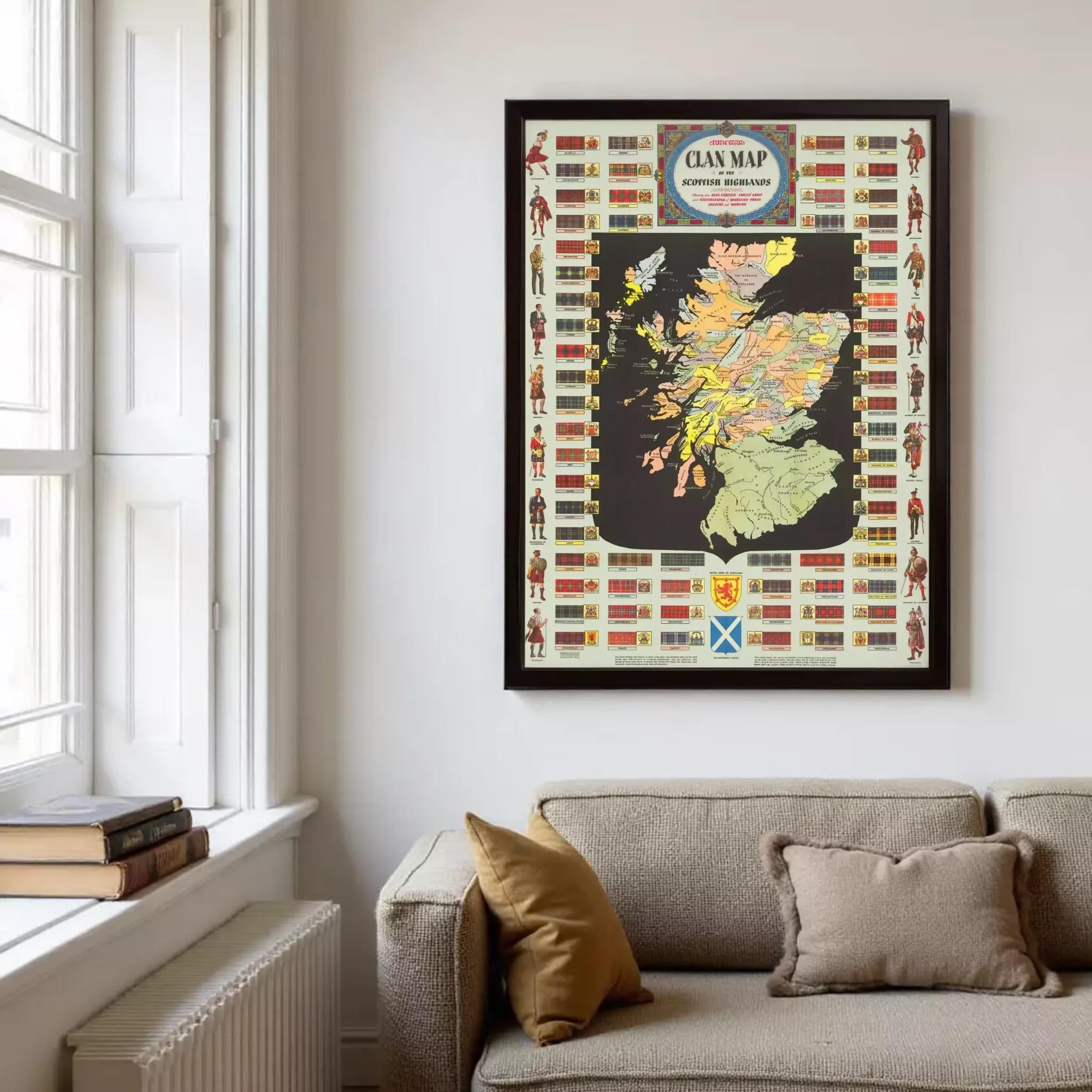 Scotland Clans Family Scottish Clan Map Poster Scotland Family Names ...