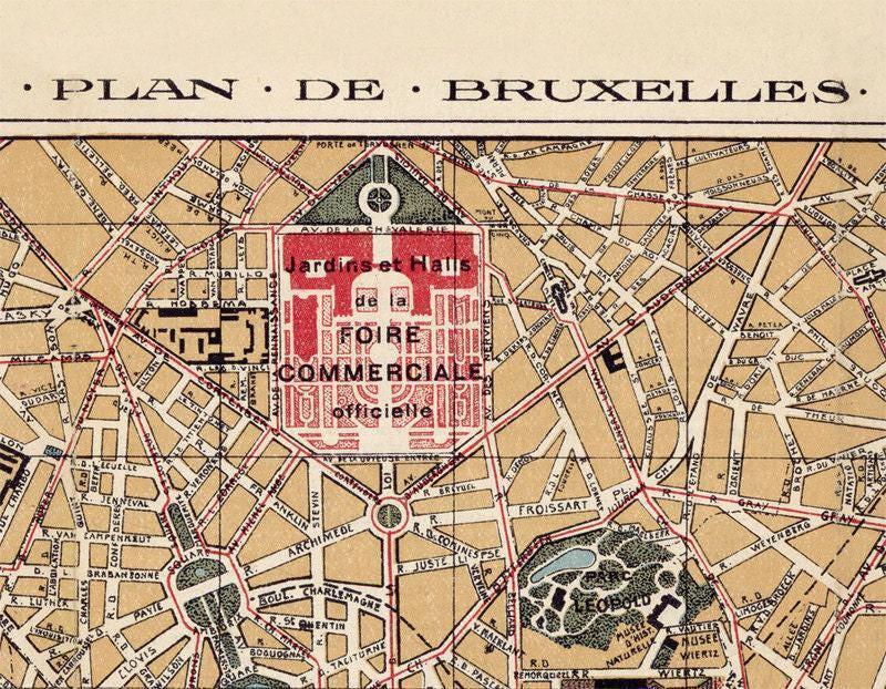 Old Map of Brussels Bruxelles Belgium 1924 Vintage Map | Wall Map Print ...