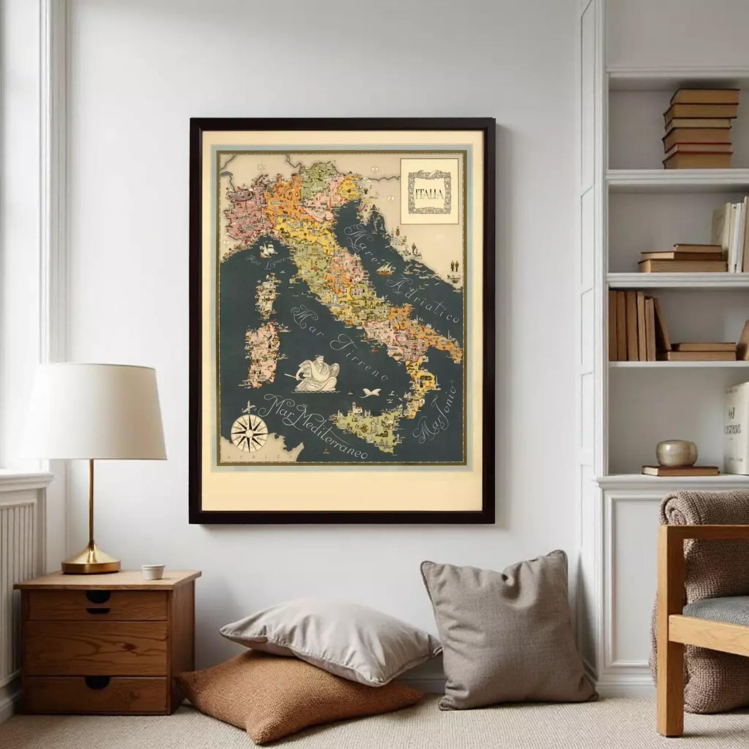 Old Map of Italy 1938 Pictorial Map Italy Vintage Decor | Wall Map ...