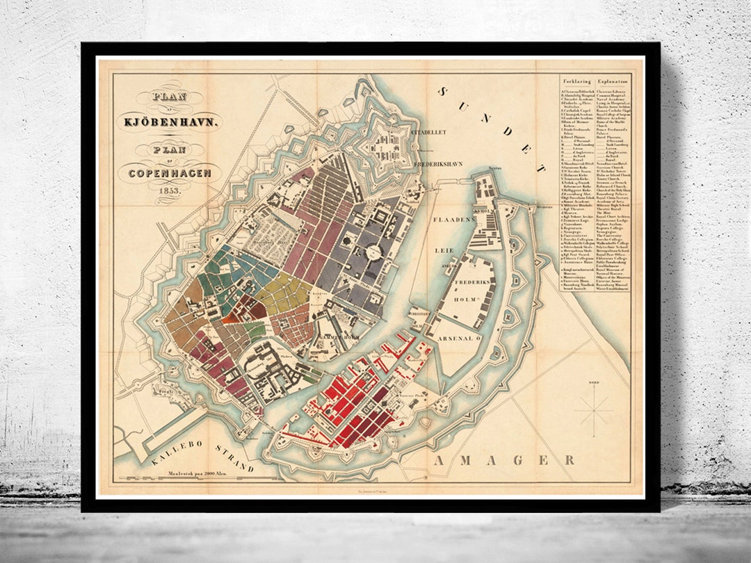 Old Map of Copenhagen Denmark 1853 Vintage Map Vintage - Etsy