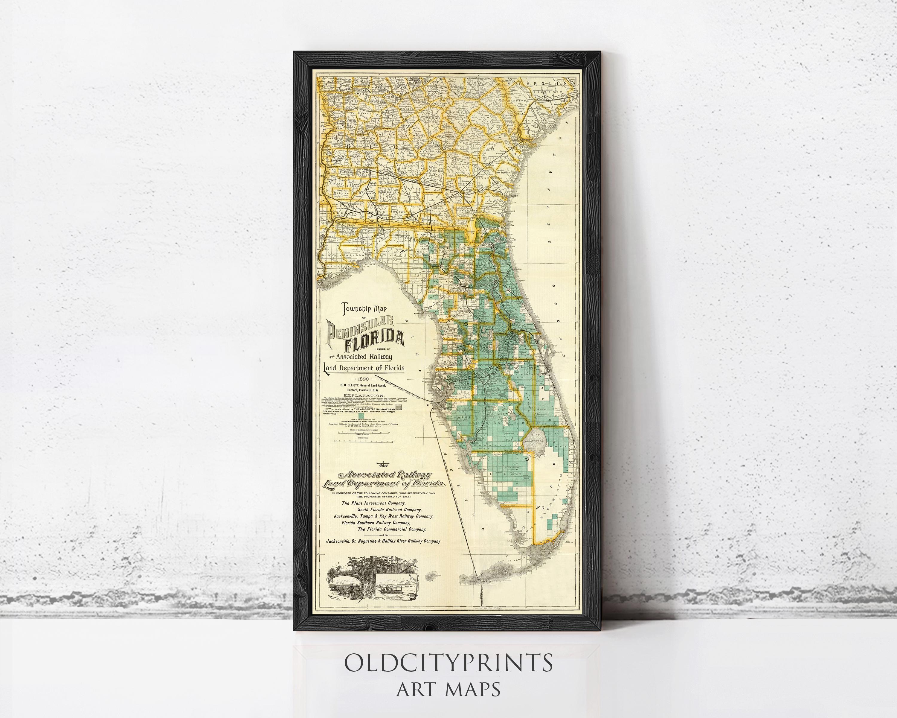Old Map of Florida State 1890 Florida Vintage Map | Wall Map Print - Etsy