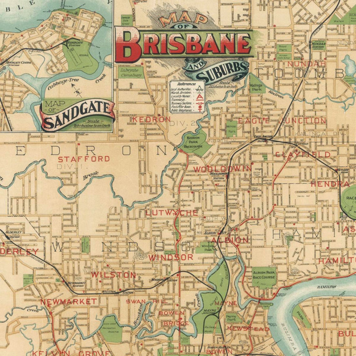 Old Map of Brisbane Australia 1920 Vintage Map Vintage - Etsy