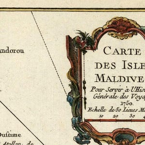 Old Map of Maldives Islands 1750 | Vintage Map Wall Art Print | Large ...