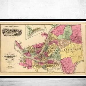 Old Map of Pittsburgh Allegheny 1872 Vintage Map | Vintage Map Wall Art ...