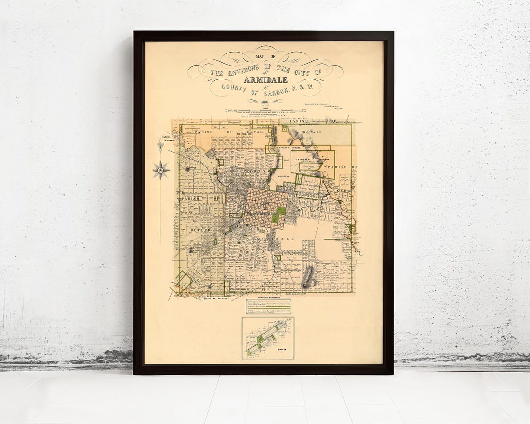 Old Map of Armidale City Australia 1881 Vintage Map Vintage Poster Wall ...