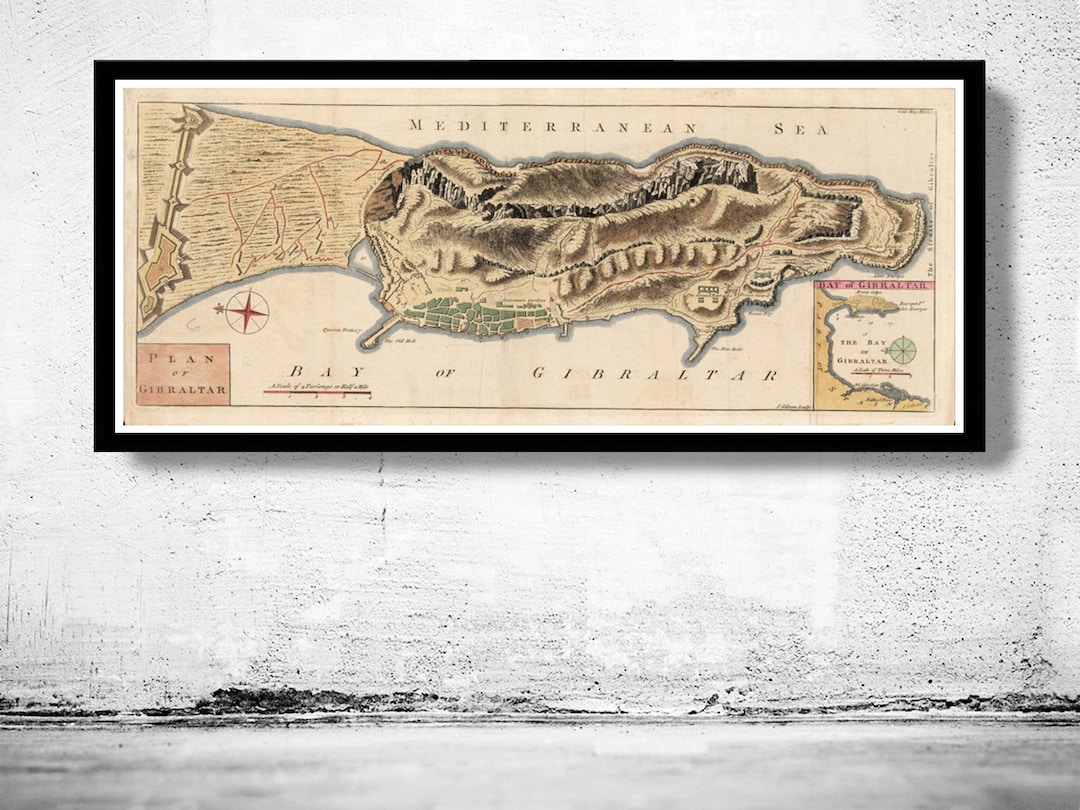 Old Map of Gibraltar Spain 1762 Vintage Map | Vintage Poster Wall Art ...