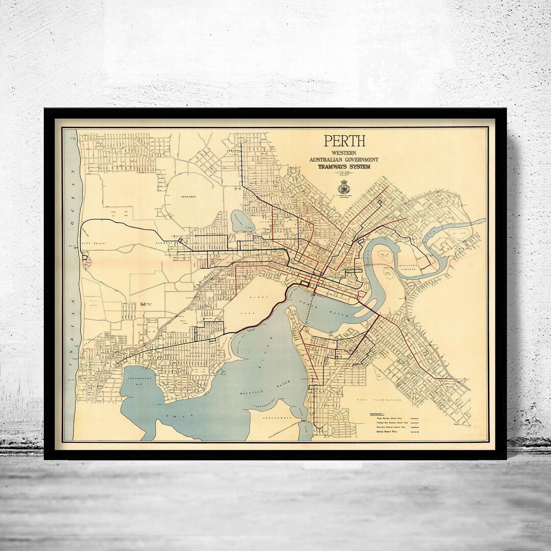 Old Map of Perth Australia 1949 Vintage Map | Vintage Map Wall Art ...