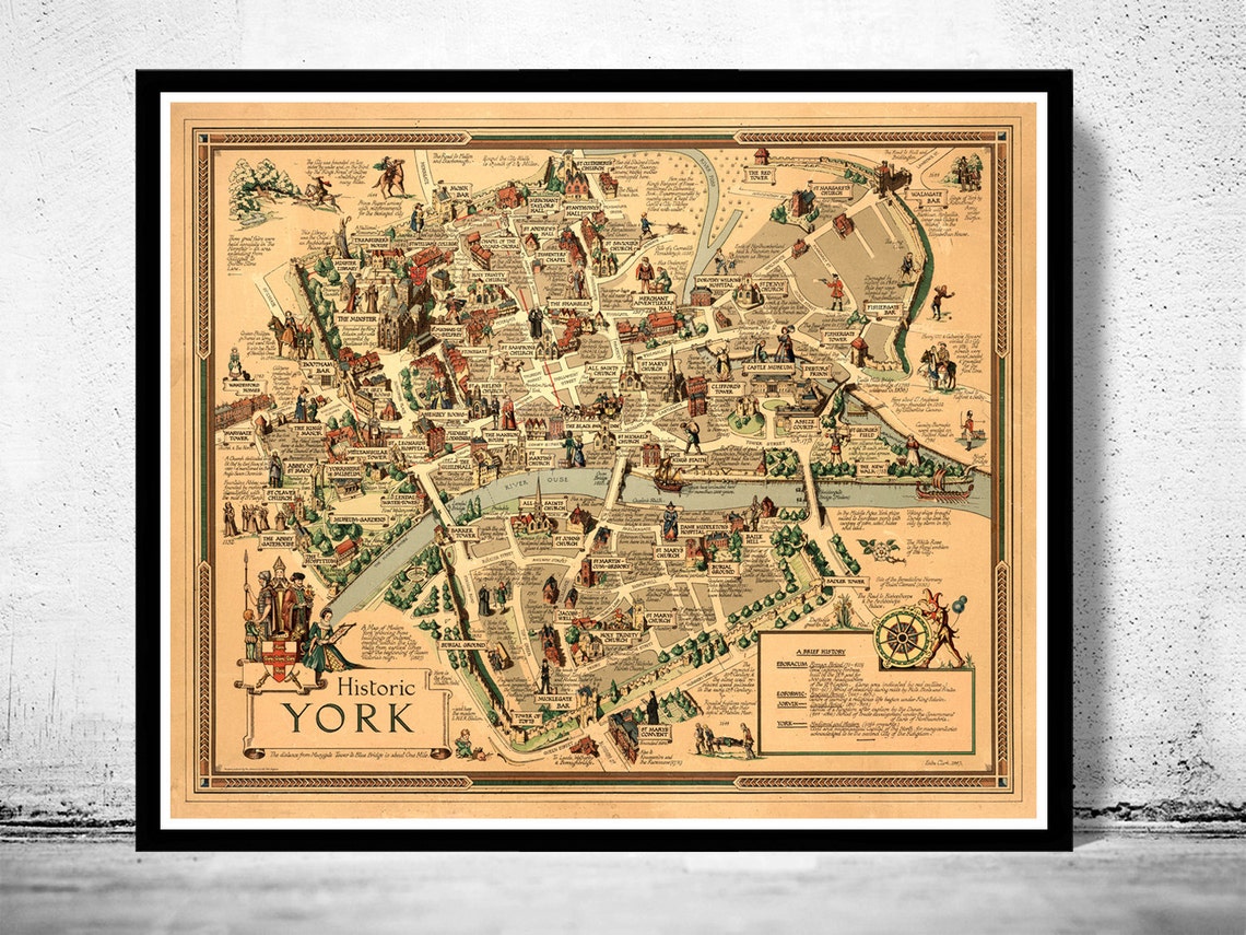 Old Map of York City United Kingdom History Map Vintage Map - Etsy UK