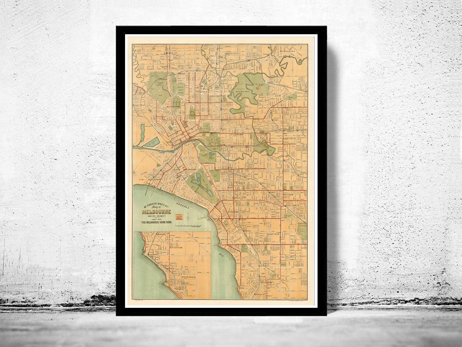 Old Map of Melbourne City 1913 Australia | Wall Map Print - Etsy