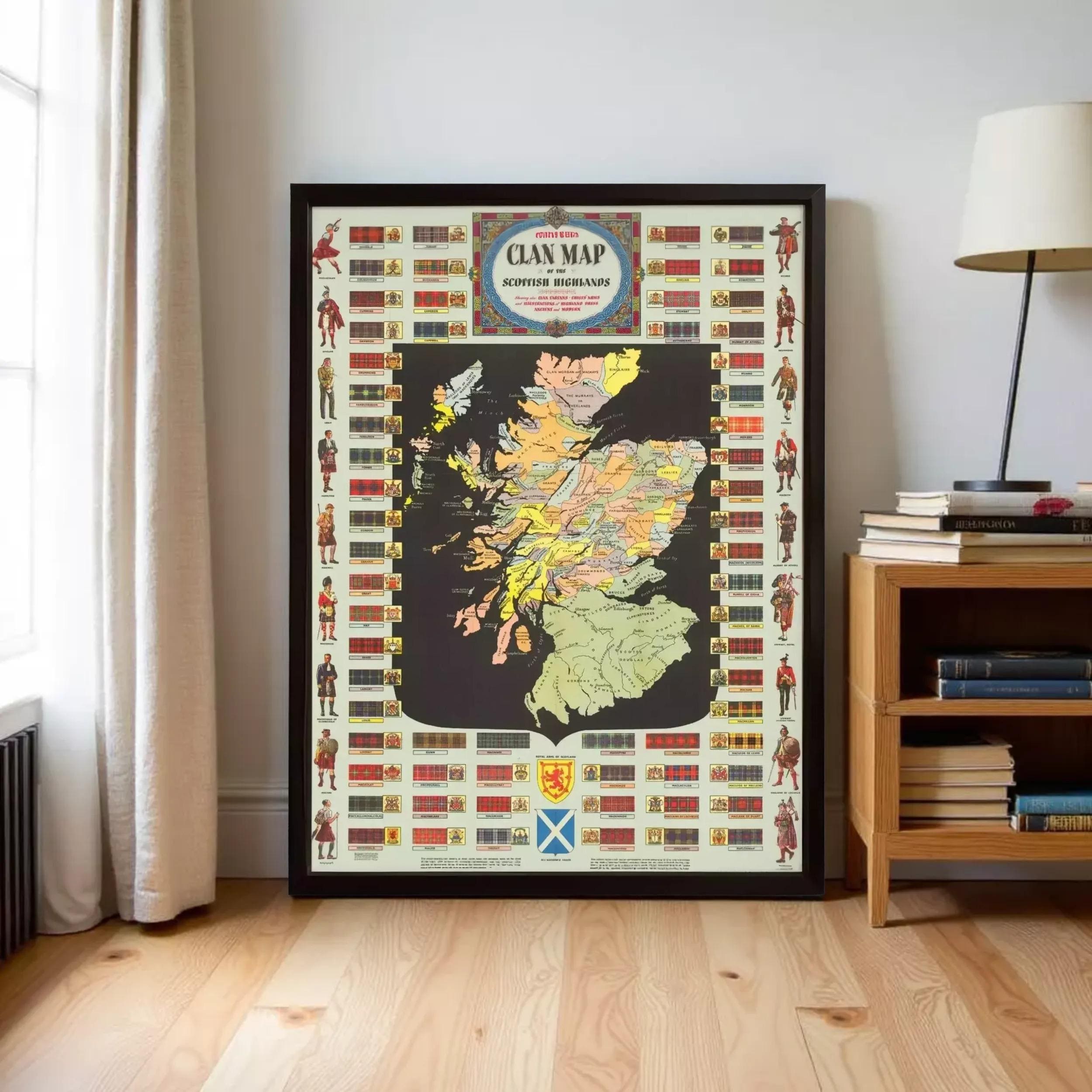 Scotland Clans Family Scottish Clan Map Poster Scotland Family Names ...