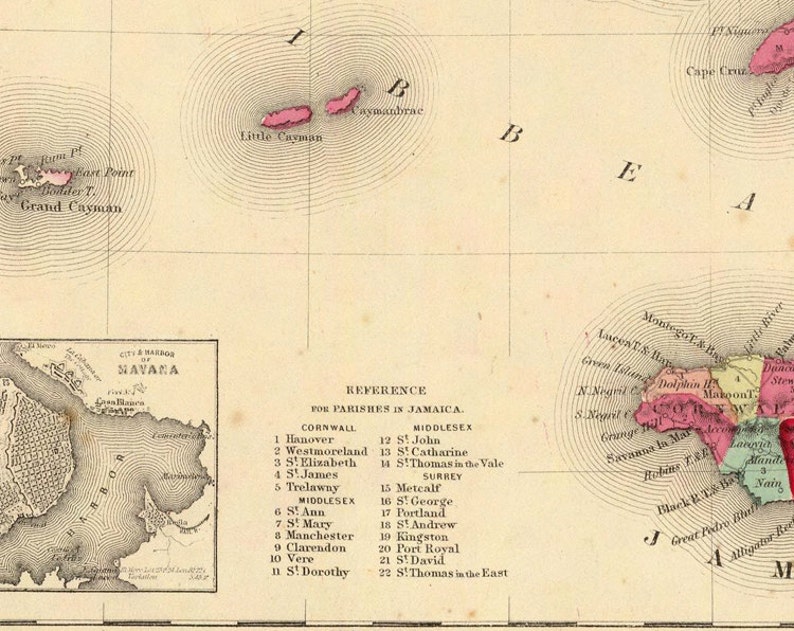 Old Map of Antilles Islands 1860 Cuba Jamaica Puerto Rico | Etsy