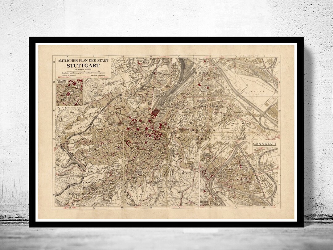 Old Map of Stuttgart Germany 1925 Vintage Map | Vintage Poster Wall Art ...