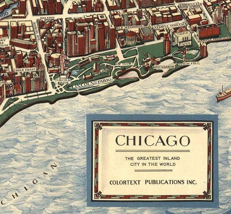 Old Map of Chicago 1938 Birdseye View Vintage Map | Wall Map Print - Etsy