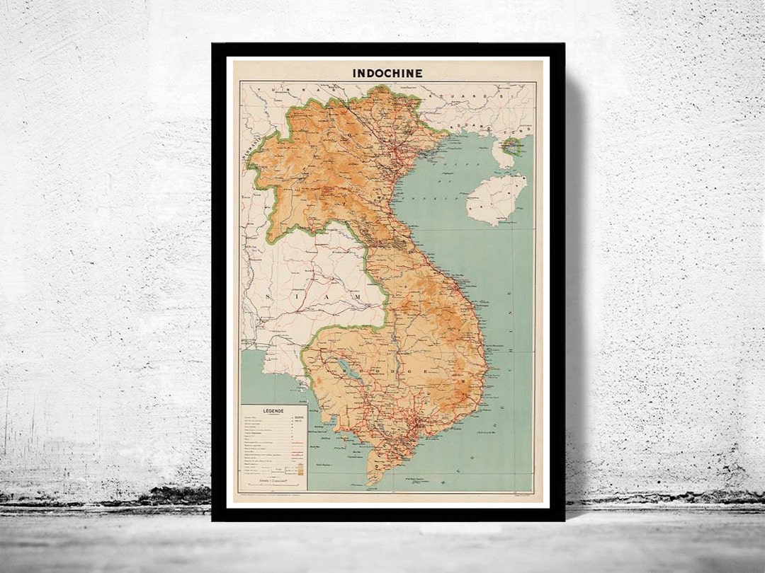 Old Map of Indochina 1937 Vintage Map Vintage Poster Wall Art Print ...