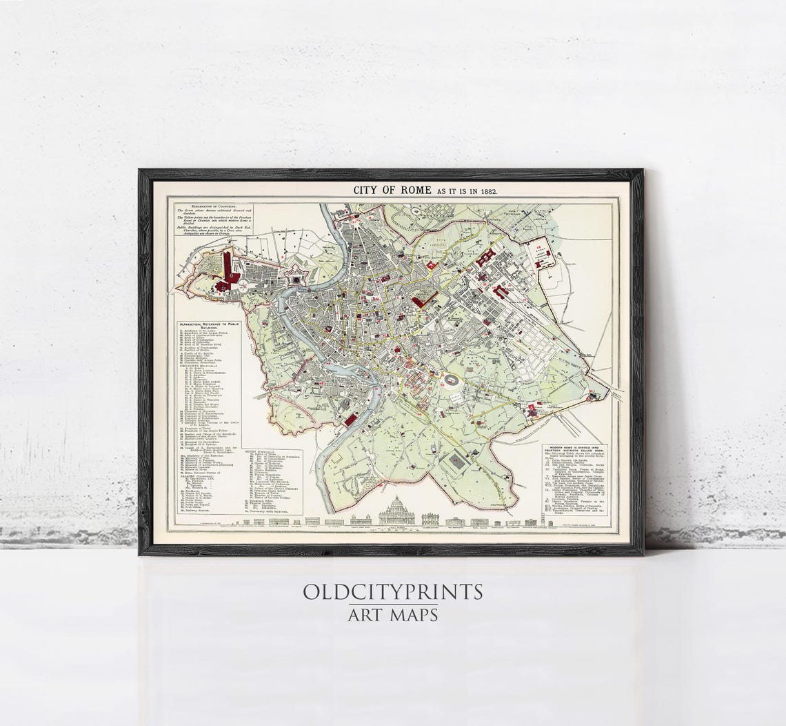 Old Map of Rome Italy 1883 Vintage Map of Rome | Wall Map Print - Etsy